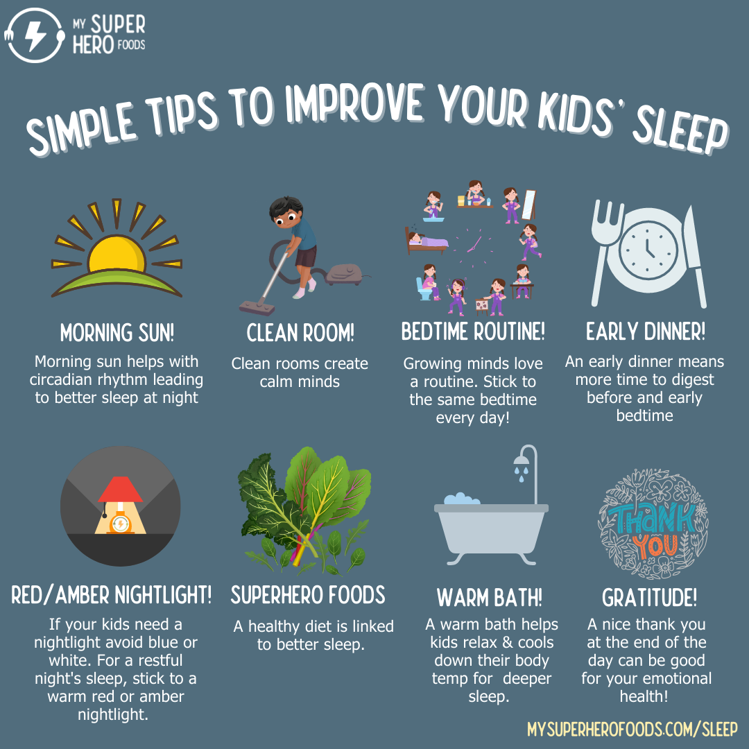 8 Simple Tips To Improve Your Kids Sleep My Superhero Foods